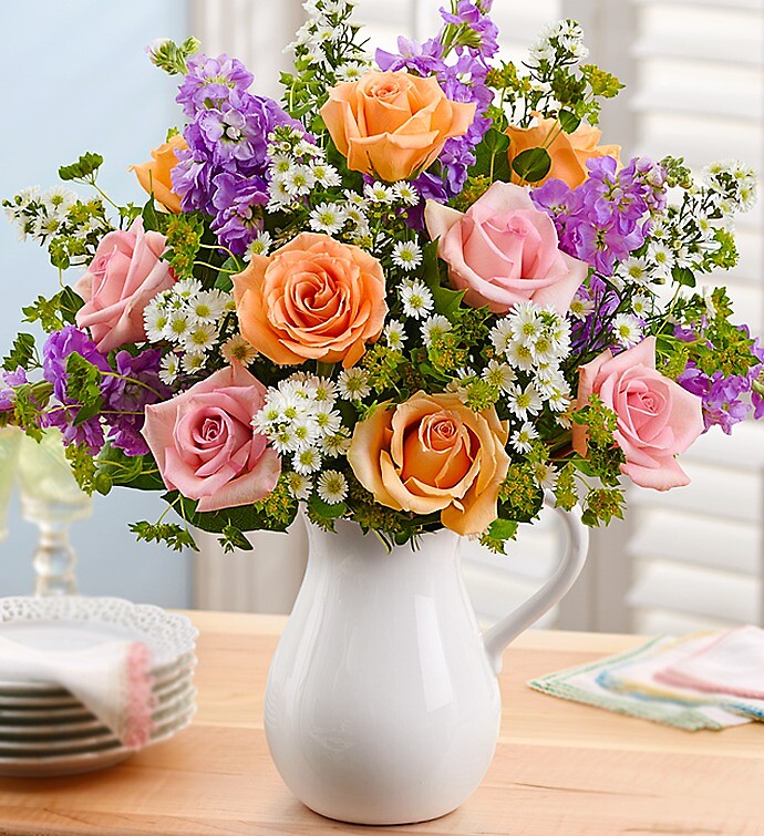 Pitcher Full of Roses arranged by a florist in Linden, NJ : The Flower ...