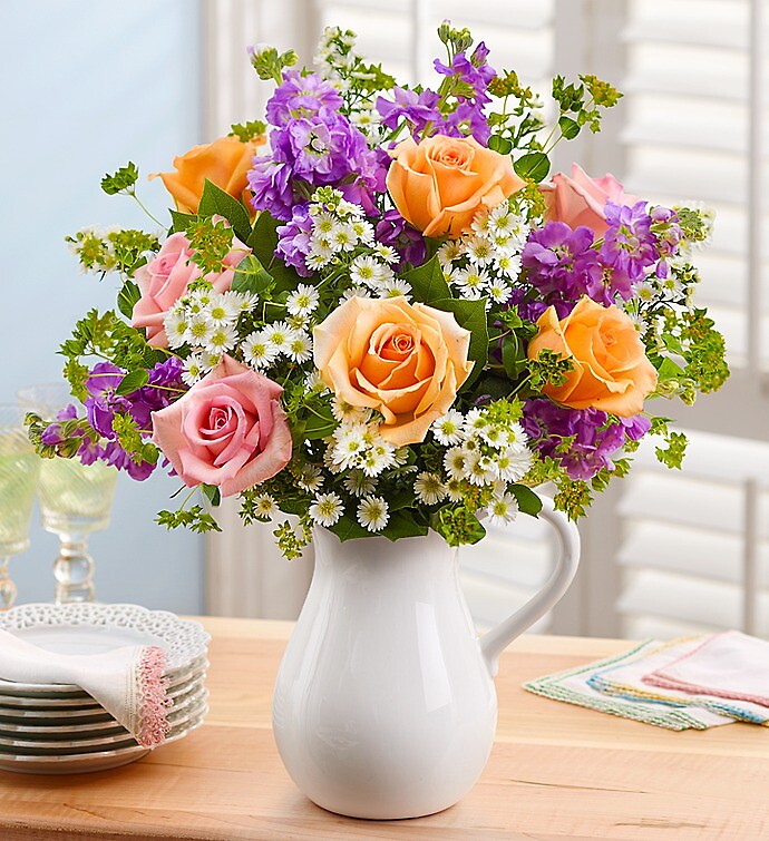 Pitcher Full of Roses arranged by a florist in Linden, NJ : The Flower ...